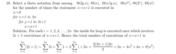Solved Select a theta notation from among Theta(lg n), | Chegg.com