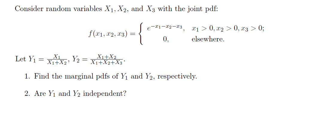 Solved Consider random variables X1, X2, and X3 with the | Chegg.com