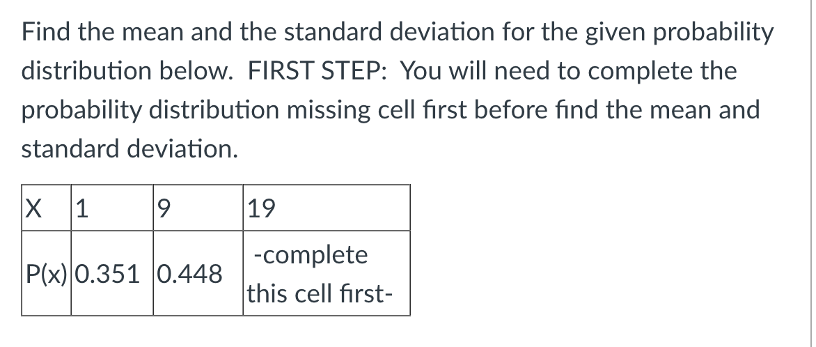 Solved Find the mean and the standard deviation for the | Chegg.com