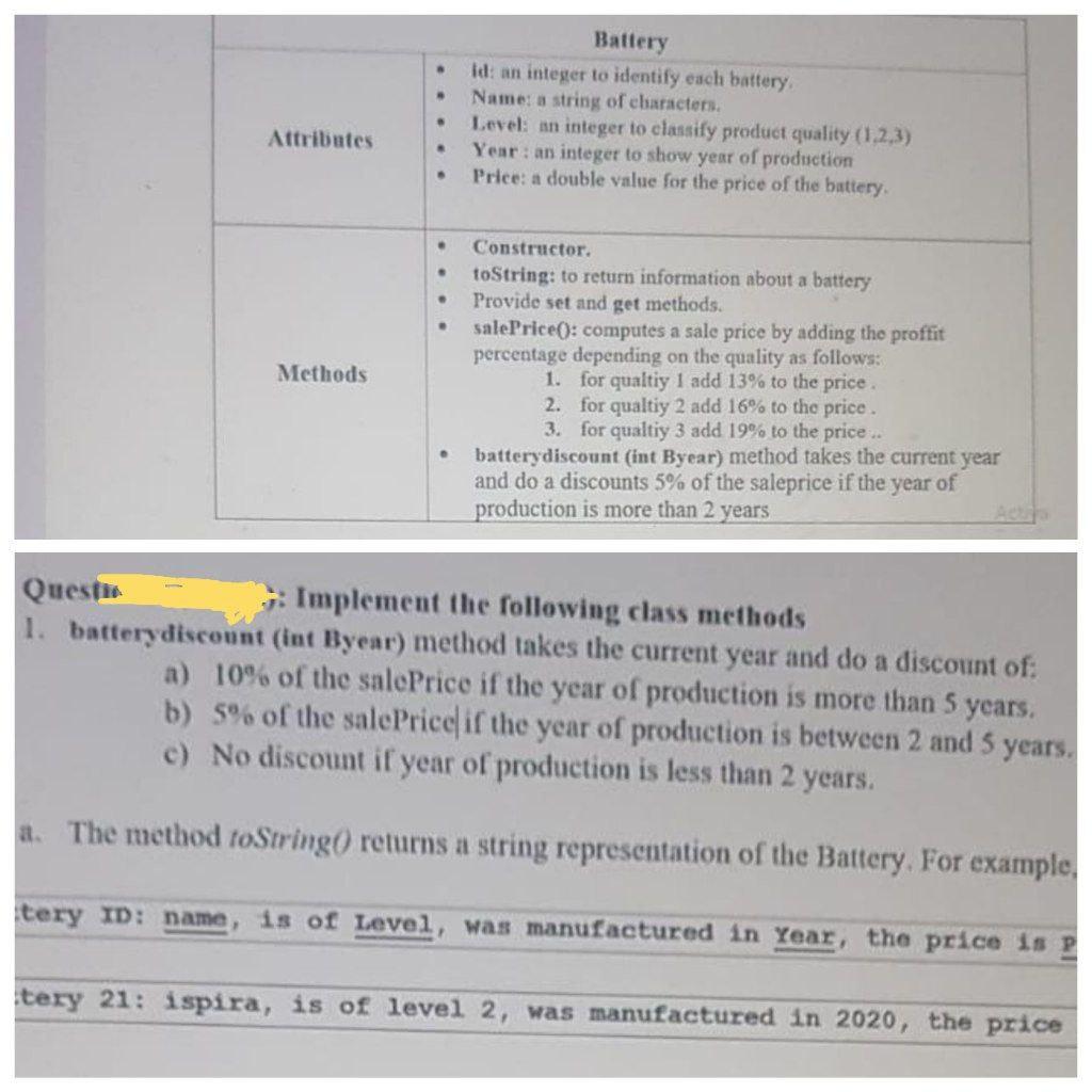 Solved . Battery id: an integer to identify each battery | Chegg.com