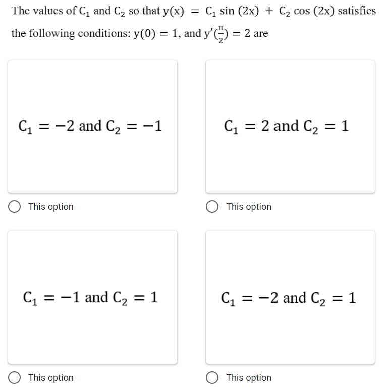 Solved The values of CZ and C2 so that y(x) = Ci sin (2x) + | Chegg.com