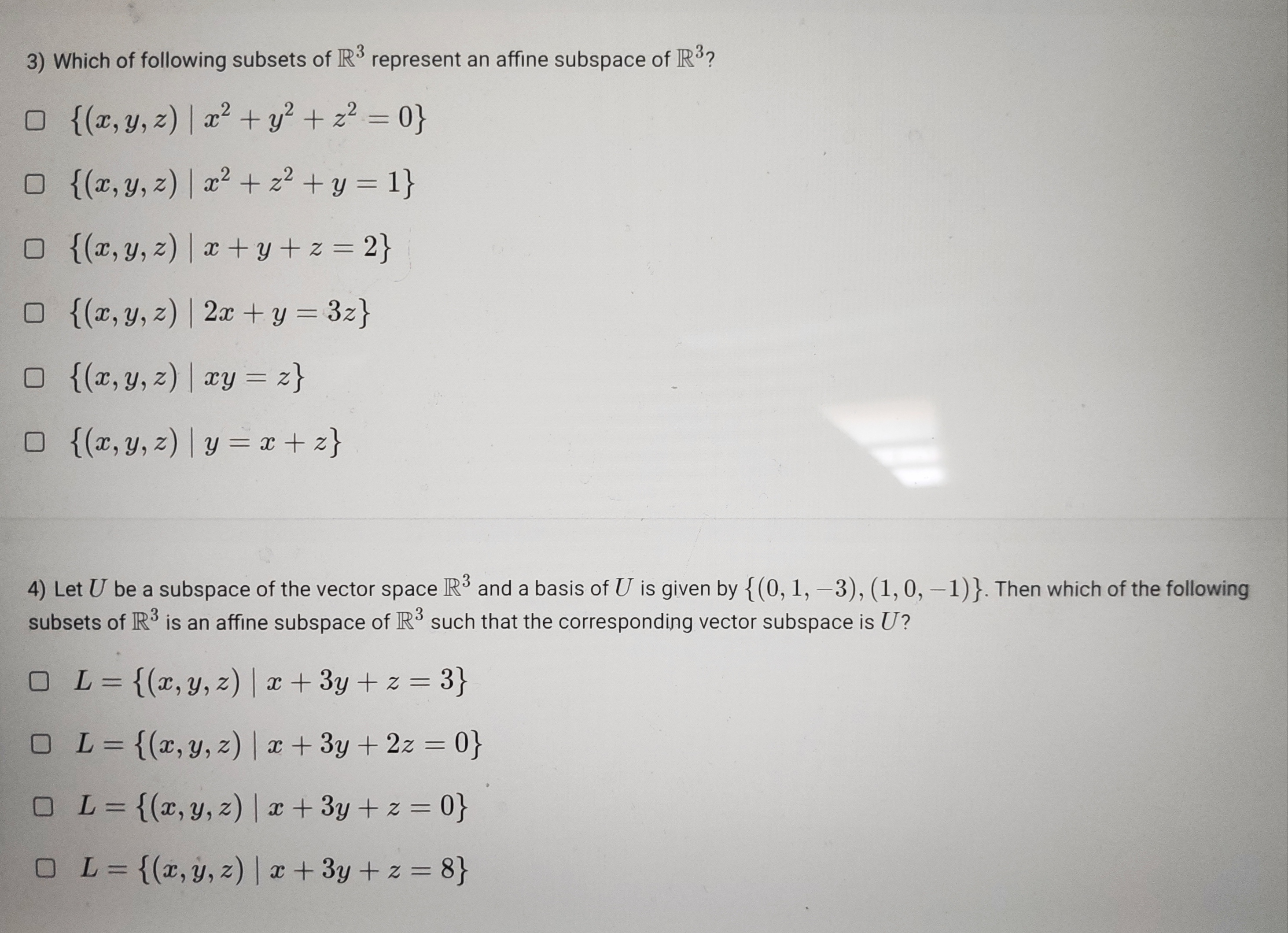 Solved Which of following subsets of R3 ﻿represent an affine | Chegg.com