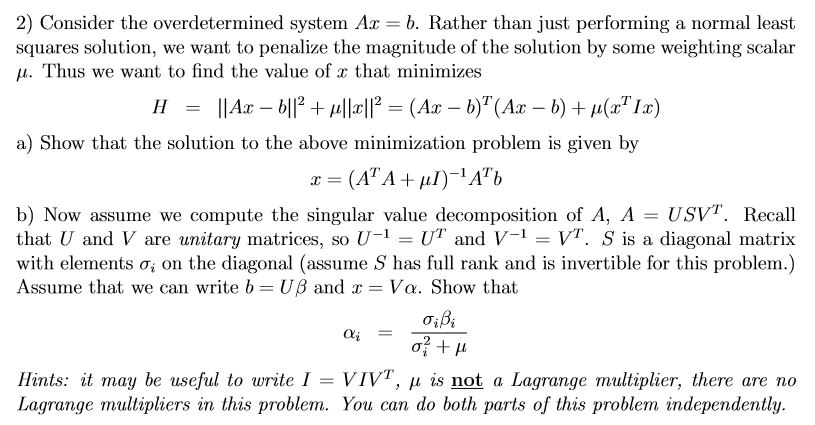 2) Consider the overdetermined system Ac = b. Rather | Chegg.com