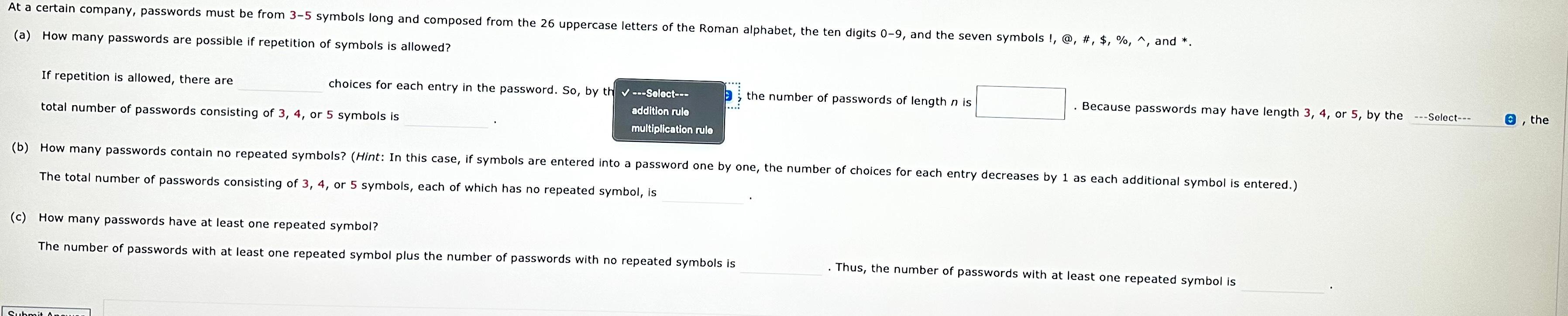 (a) How many passwords are possible if repetition of | Chegg.com