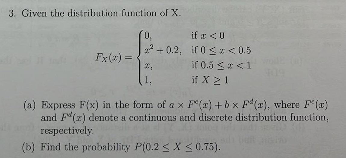 Solved 3. Given the distribution function of X. | Chegg.com