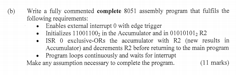 Solved (b) Write a fully commented complete 8051 assembly | Chegg.com