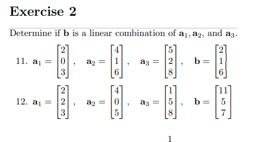 Solved Exercise 2?bar ( ﻿Determine if b is ﻿a linear | Chegg.com