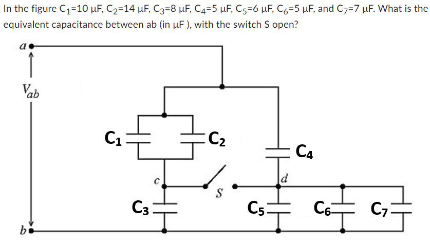 Solved In the figure C1=10 μF, C2=14 μF, C3=8 μF, C4=5 μF, | Chegg.com