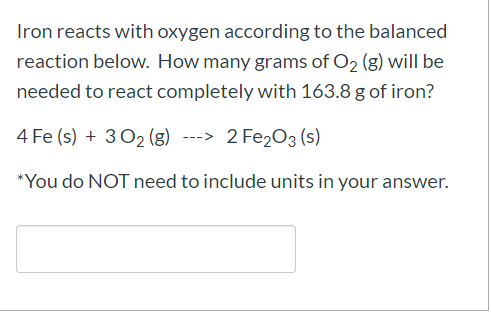 Solved Iron reacts with oxygen according to the balanced | Chegg.com
