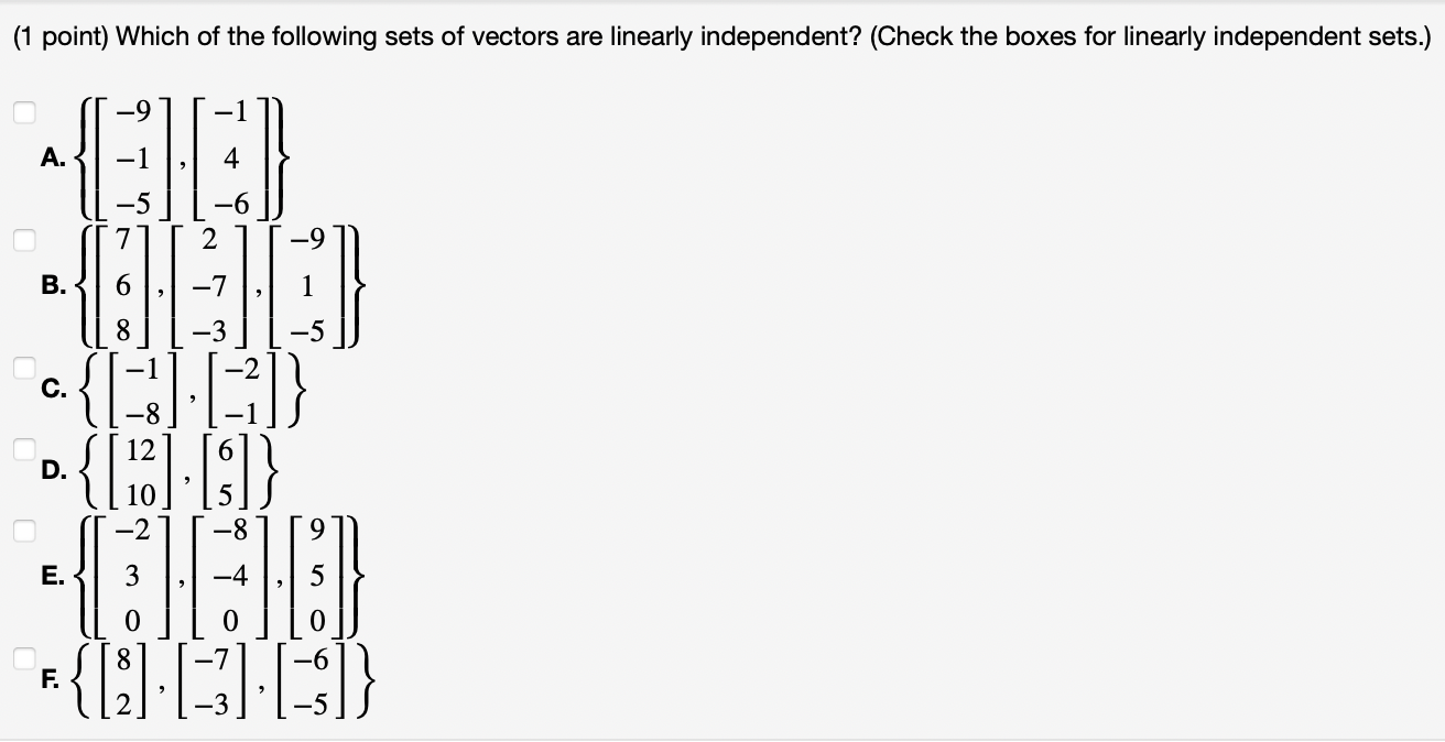 Solved (1 point) Which of the following sets of vectors are | Chegg.com