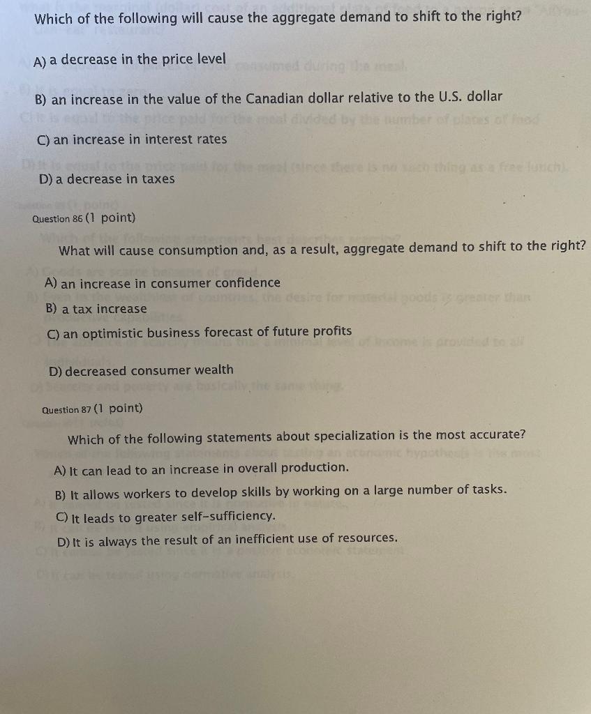 Solved Which of the following will cause the aggregate | Chegg.com