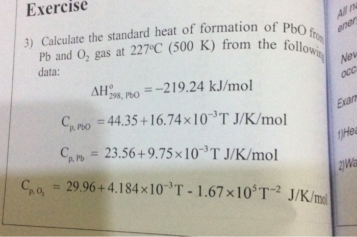 Solved ne Exercise on of PbO fro 3) Calculate the standard | Chegg.com