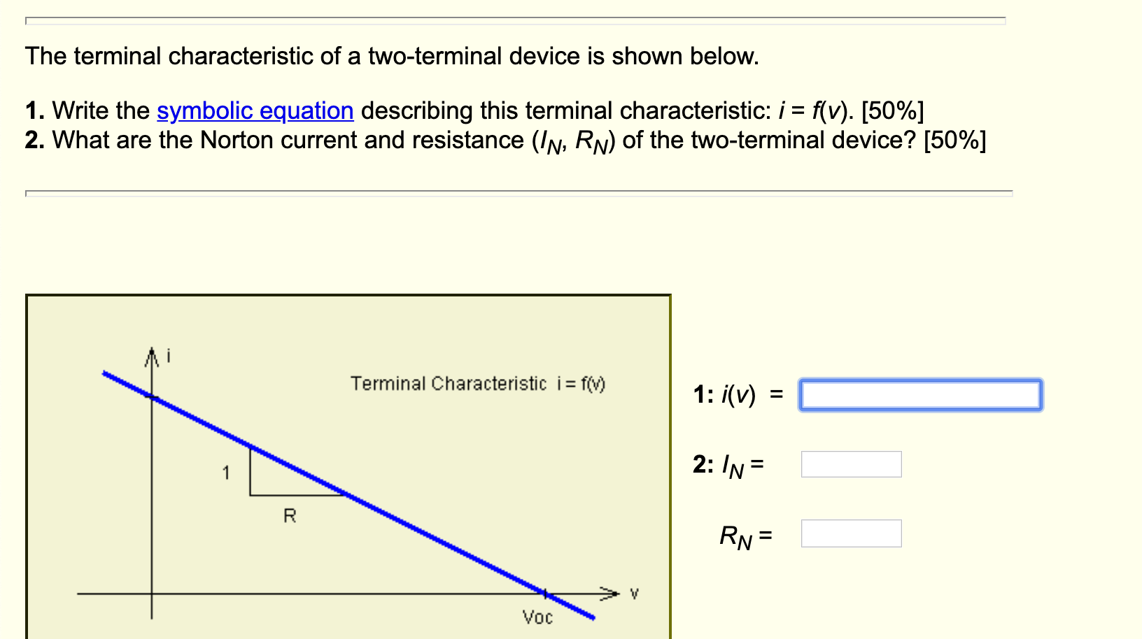 Solved The terminal characteristic of a two-terminal device | Chegg.com