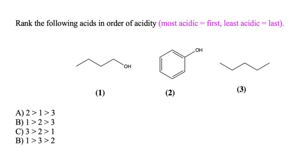 Solved Rank the following acids in order of acidity (most | Chegg.com