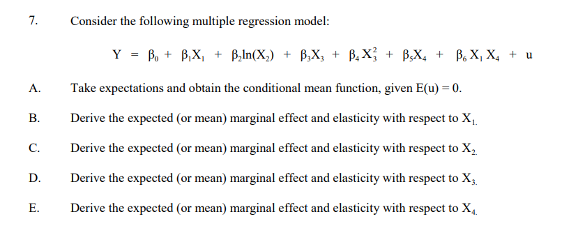 Solved 7. Consider the following multiple regression model: | Chegg.com