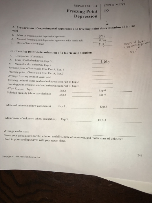 Solved REPORT SHEET EXPERIMENT Freezing Point 19 Depression | Chegg.com