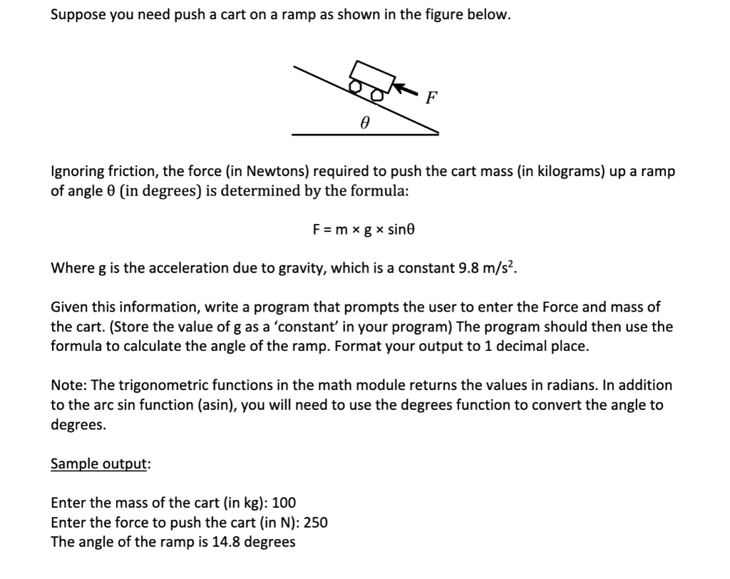 Solved Suppose you need push a cart on a ramp as shown in | Chegg.com