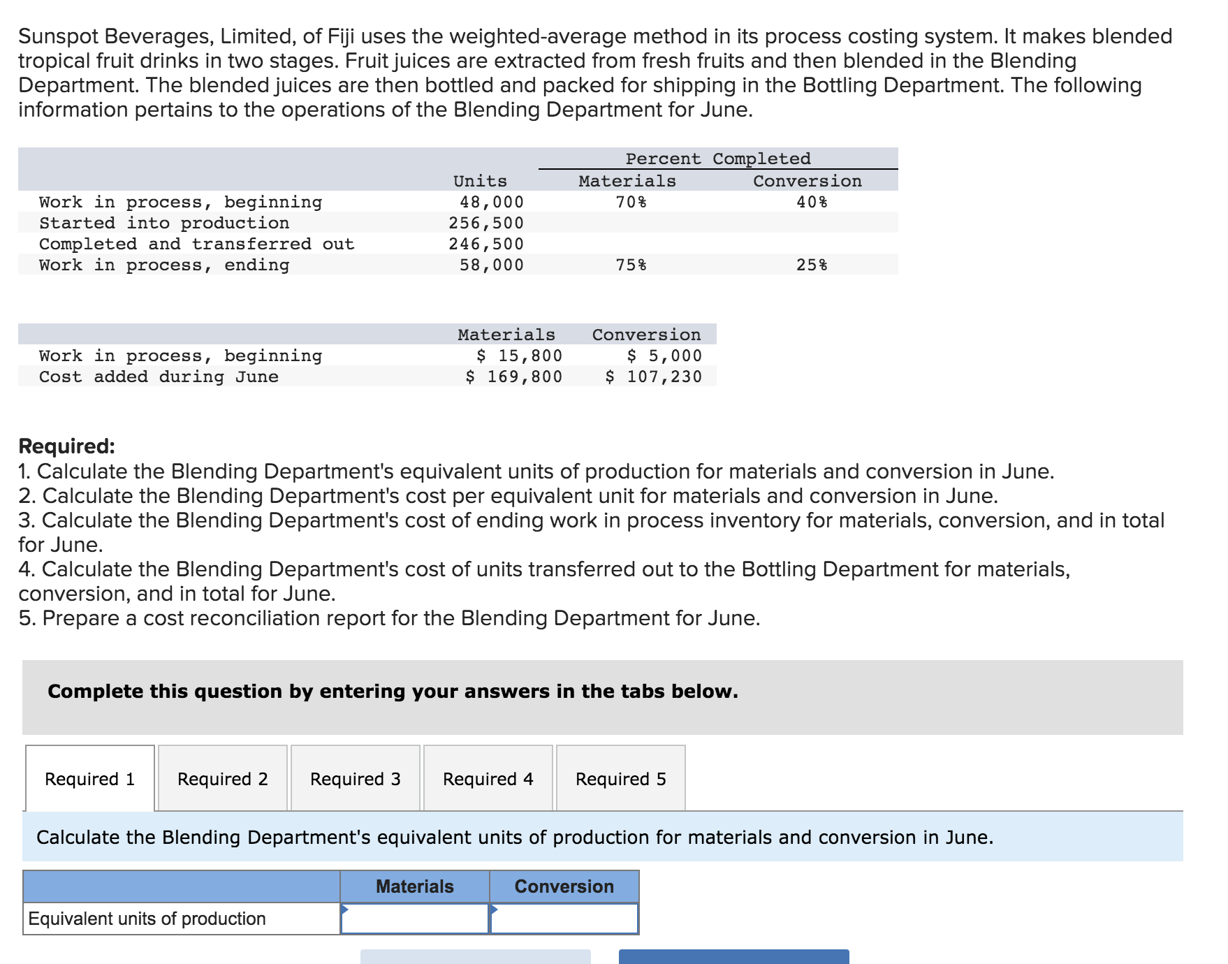 Solved Required: 1. Calculate the Blending Department's | Chegg.com