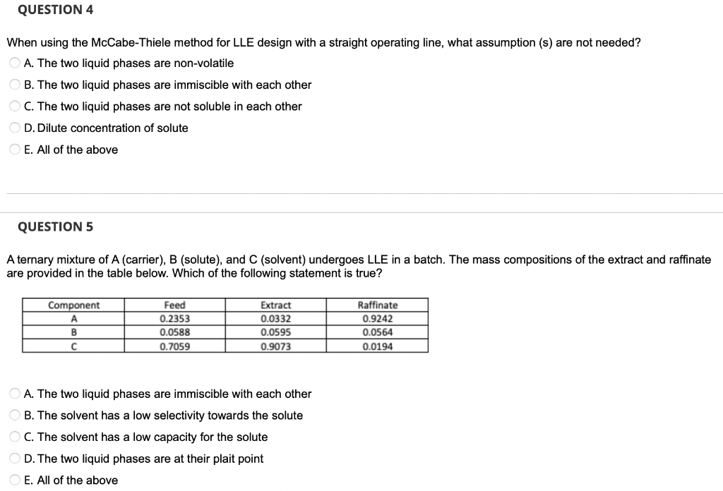 Solved When using the McCabe-Thiele method for LLE design | Chegg.com