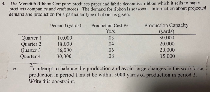 Solved 4. The Meredith Ribbon Company produces paper and | Chegg.com