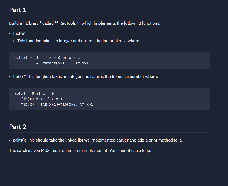 Solved Part 1 Build a * Library* called ** RecTools ** which | Chegg.com
