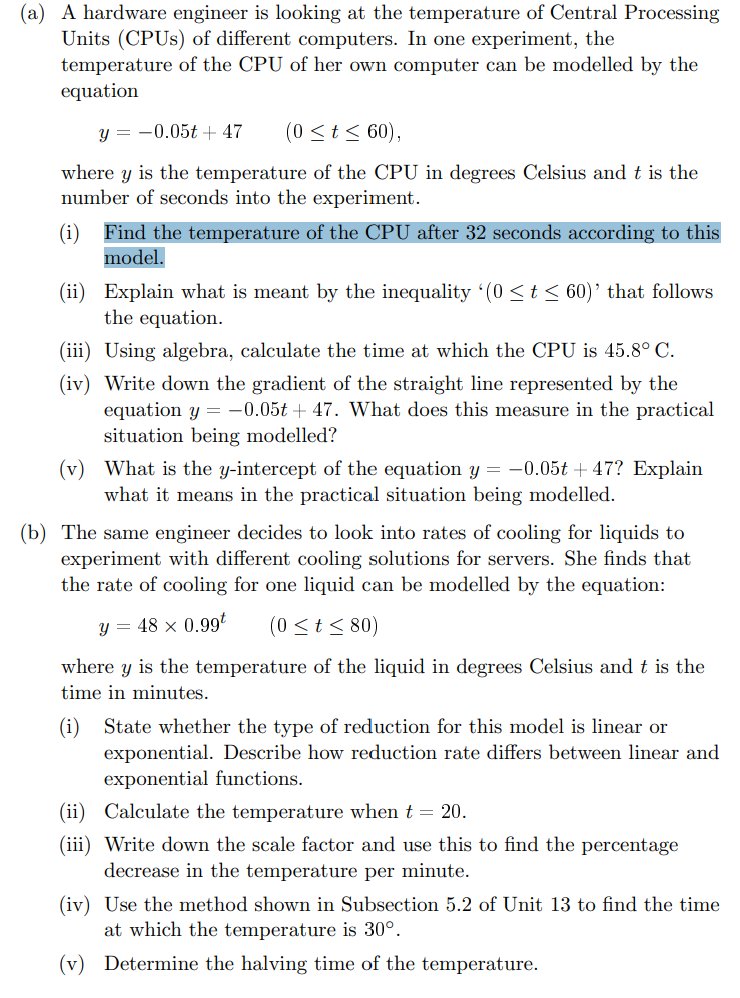 Solved (a) A hardware engineer is looking at the temperature | Chegg.com