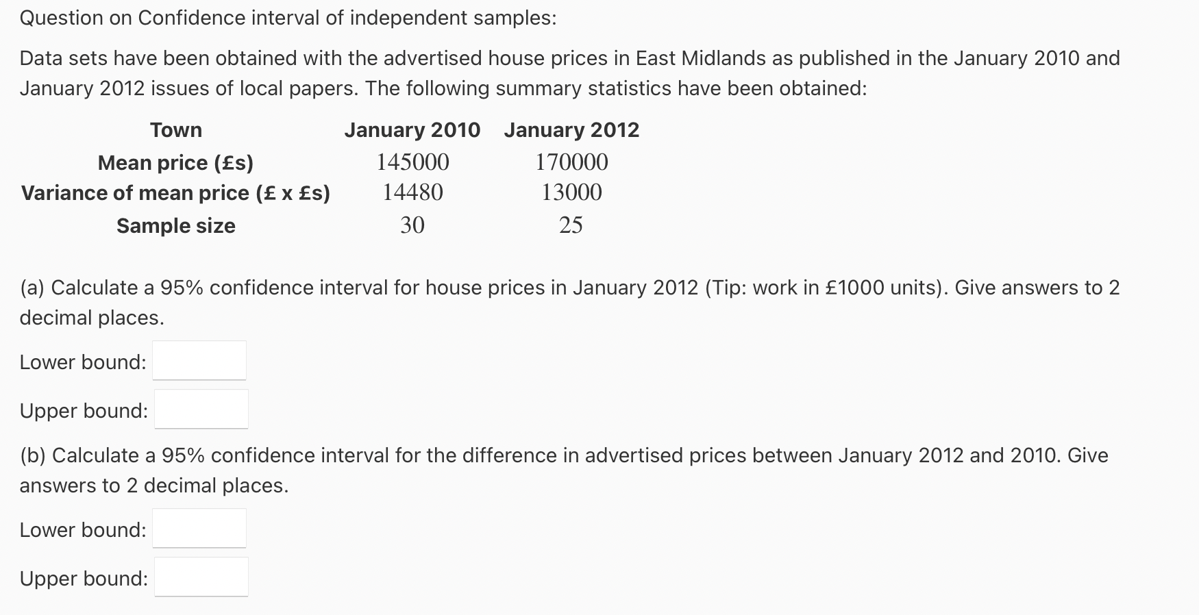 Solved Question on Confidence interval of independent | Chegg.com
