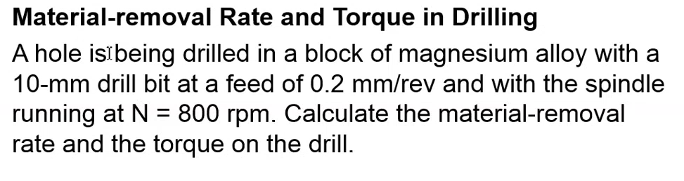 Solved Material-removal Rate and Torque in Drilling A hole | Chegg.com