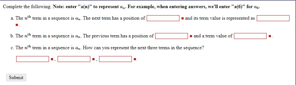Solved Complete the following. Note: enter "a(n)" to | Chegg.com