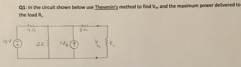 Solved Q1: In the circuit shown below use Thevenin's method | Chegg.com