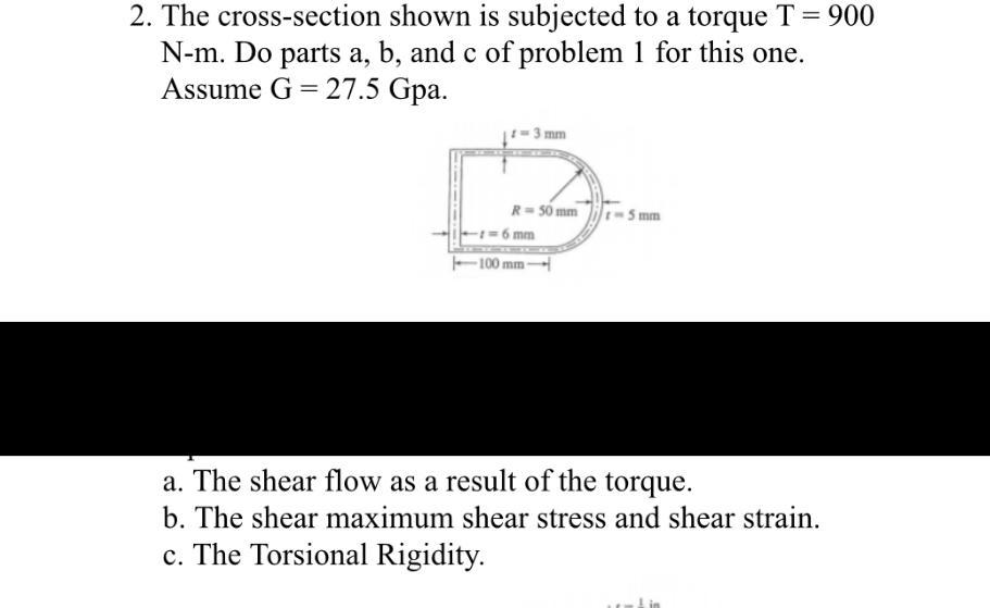 Solved 2. The cross-section shown is subjected to a torque T | Chegg.com