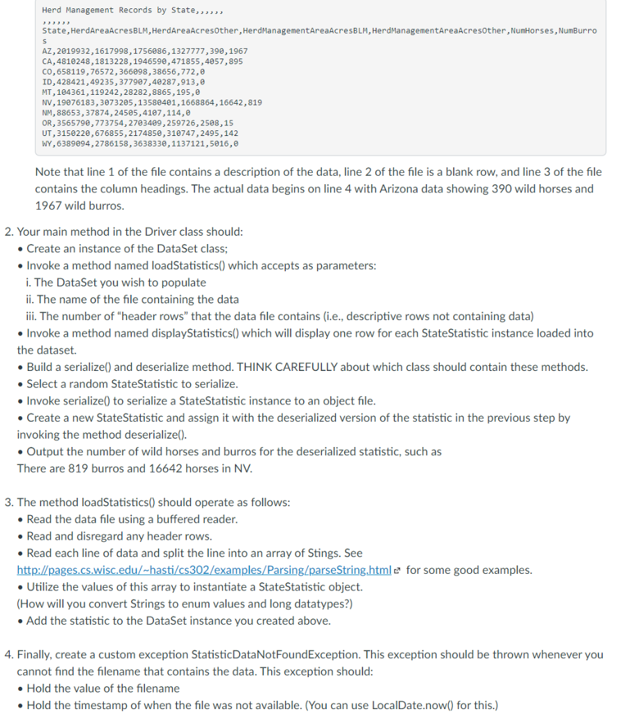 Solved Horses and Burros Purpose: To work with serialized | Chegg.com
