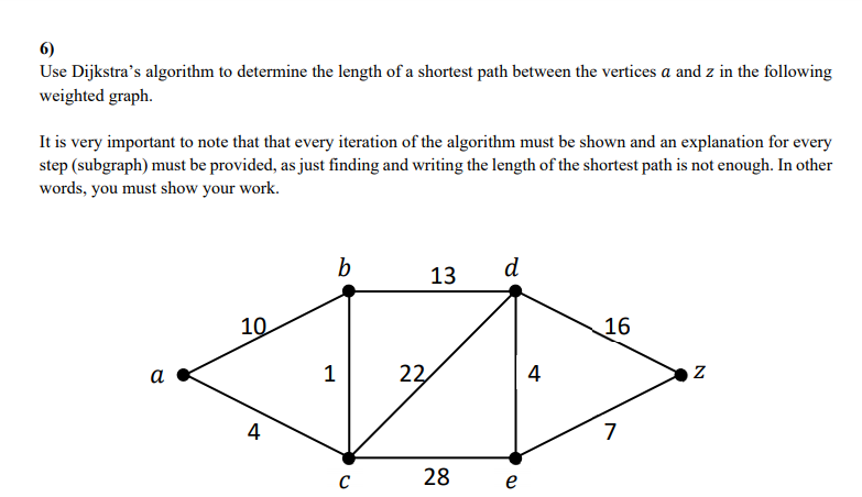 Solved 6) Use Dijkstra's algorithm to determine the length | Chegg.com