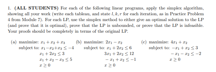 Solved 1. (ALL STUDENTS) For each of the following linear | Chegg.com