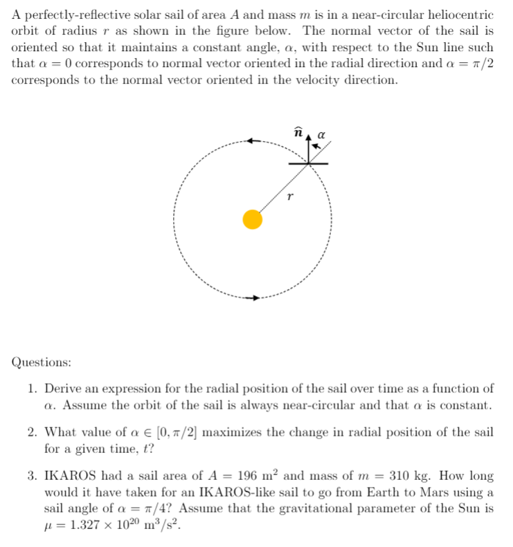 Solved A perfectly-reflective solar sail of ﻿area A and mass | Chegg.com