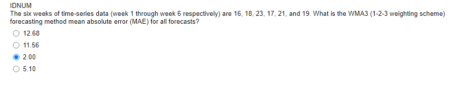 Solved IDNUM The six weeks of time-series data (week 1 | Chegg.com