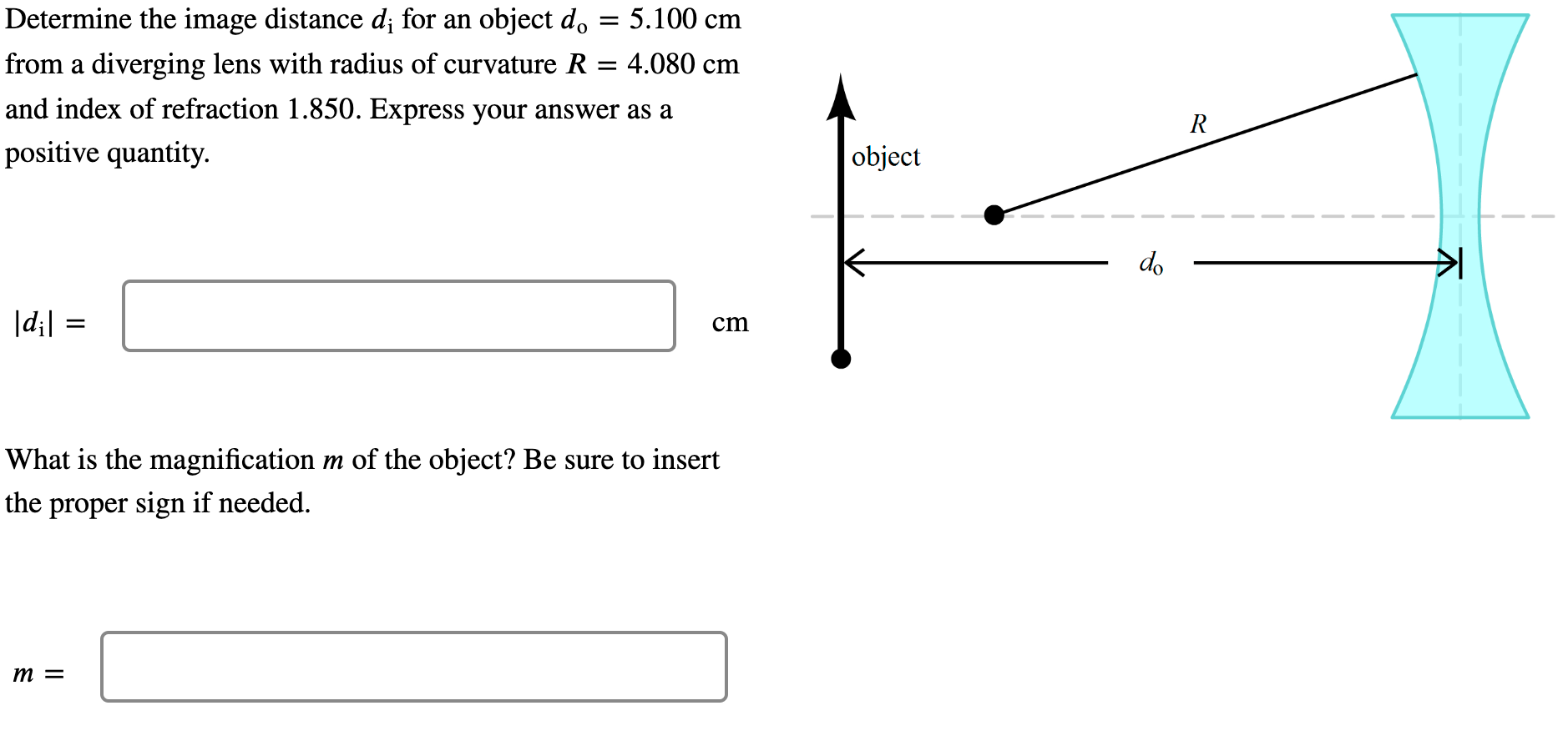 Solved = Determine the image distance d; for an object do | Chegg.com