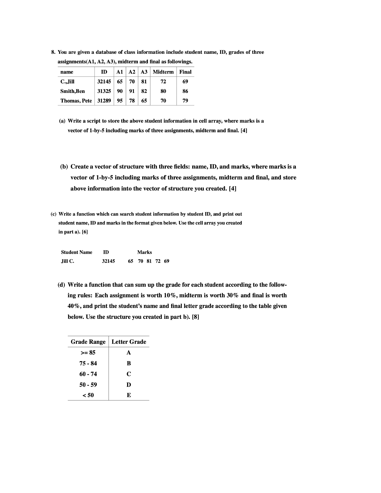 Solved 8. You are given a database of class information | Chegg.com