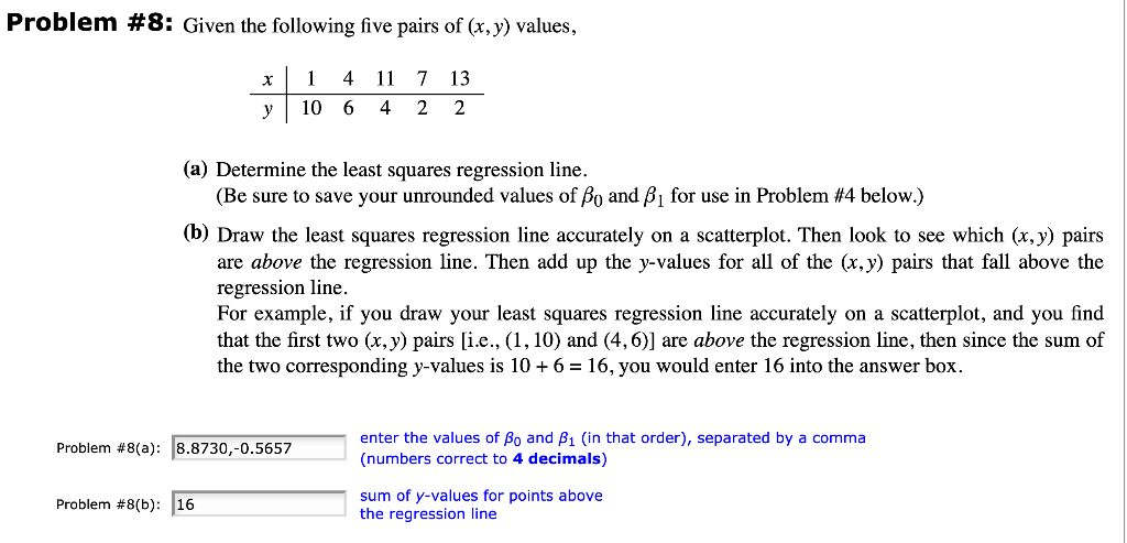 Solved Problem #8: Given the following five pairs of (x,y) | Chegg.com