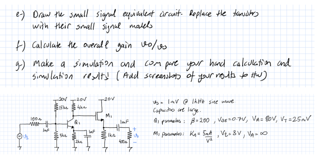 Solved e-) Draw the small signal equivalent circuit Replace | Chegg.com