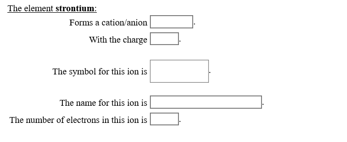 Solved The element strontium: Forms a cation/anion With the | Chegg.com