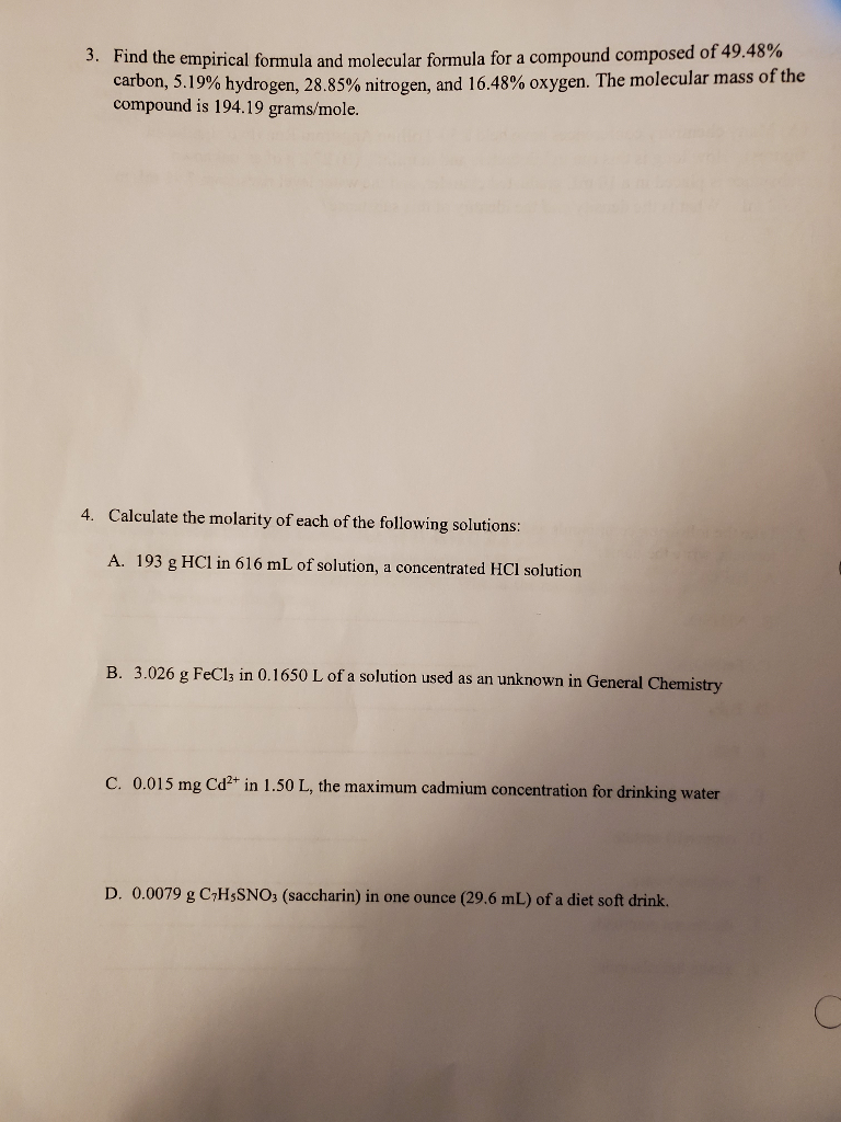 Solved Find the empirical formula and molecular formula for | Chegg.com