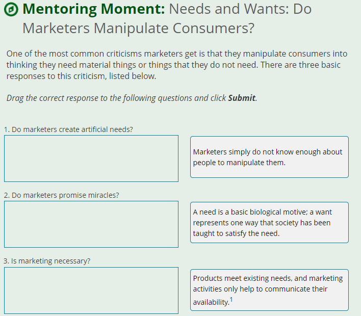 Solved () Mentoring Moment: Needs and Wants: Do Marketers | Chegg.com
