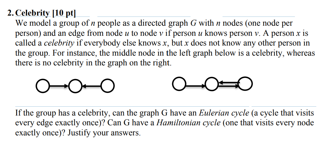 Solved 2. Celebrity [10 pt] We model a group of n people as | Chegg.com