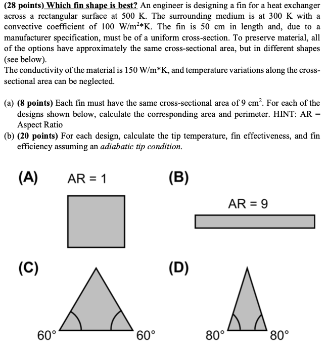 Solved (28 points) Which fin shape is best? An engineer is | Chegg.com
