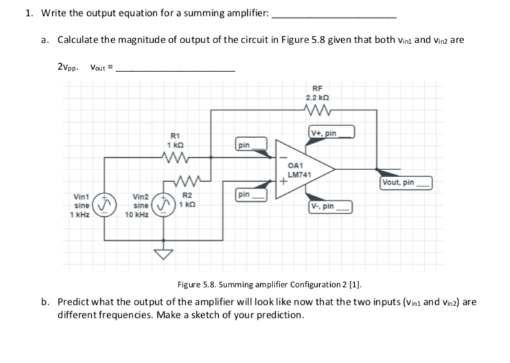 Solved 1. Write the output equation for a summing amplifier: | Chegg.com
