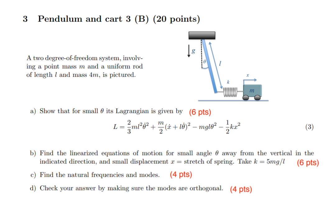 3 Pendulum and cart 3 (B) (20 points) 18 A two | Chegg.com