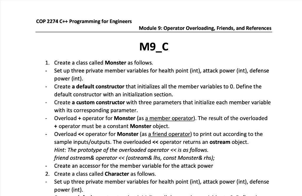 Solved 1 Create A Class Called Monster As Follows Set Up 