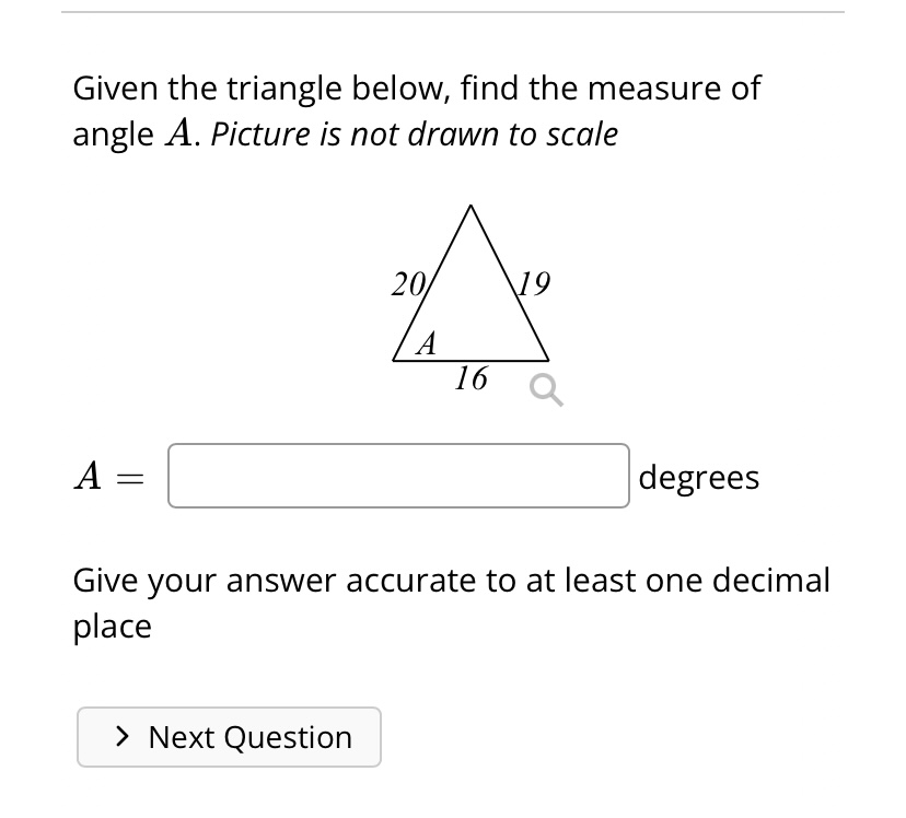 Solved Given the triangle below, find the measure of angle | Chegg.com