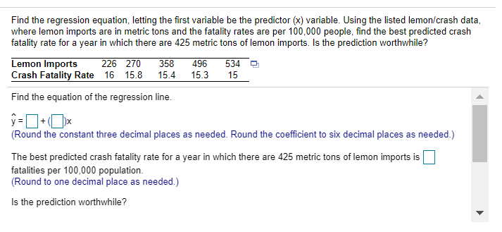 Solved Find the regression equation, letting the first | Chegg.com